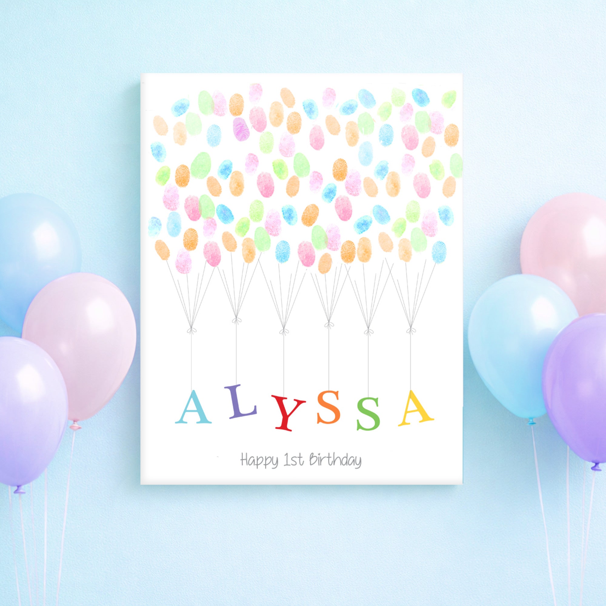 Name Balloon Fingerprint Guest Book Alternative Kids Party Poster ...