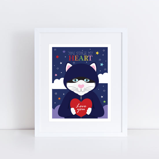 Cat Burglar Print Funny Cat Wall Art You Stole My Heart – creative monsoon